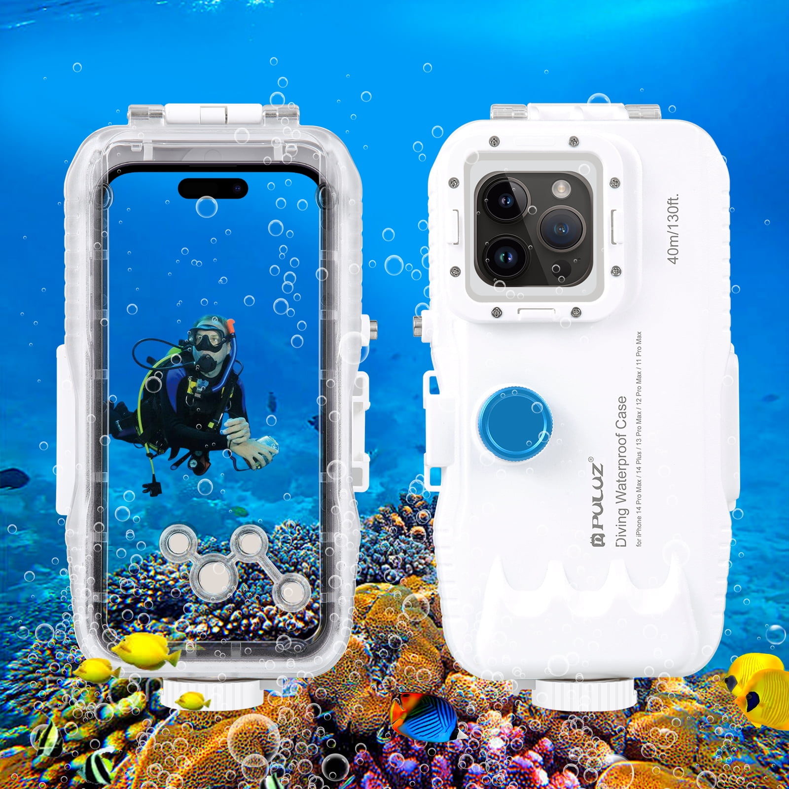 PULUZ 40m Waterproof Diving Case for iPhone 14 Plus, 14 Pro, 13 Pro, 12 ...