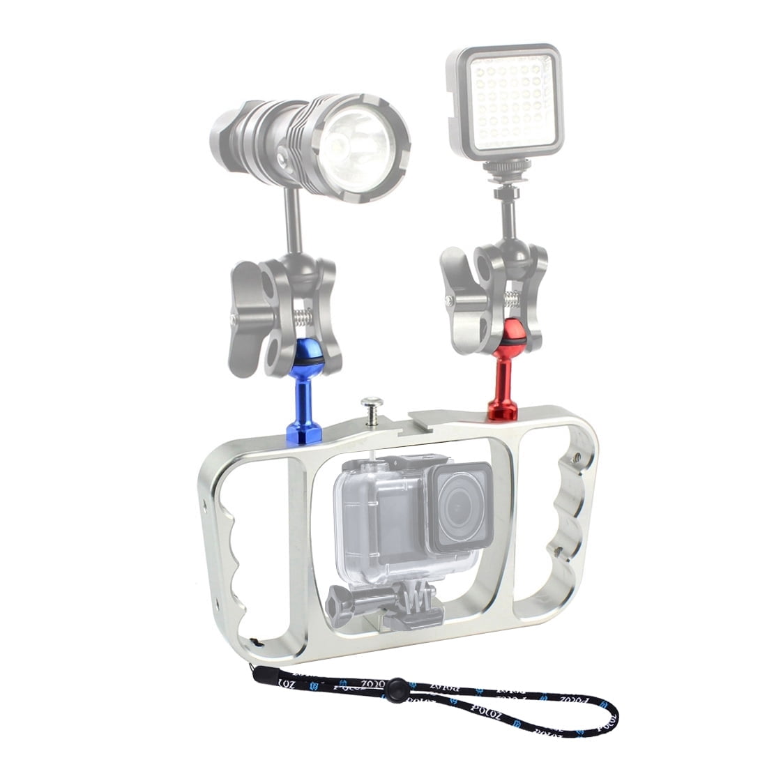 QKOO Dual Handheld Diving Light Arm CNC Aluminum Mount with Lanyard for ...