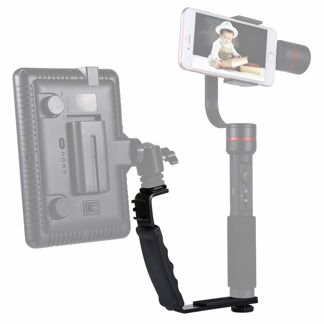 PULUZ L-Shape Bracket Handheld Grip Holder with Dual Side Cold Shoe ...