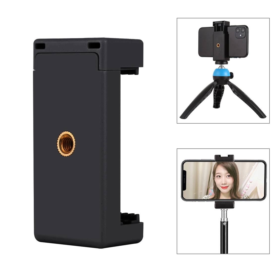 PULUZ Selfie Sticks Tripod Mount Phone Clamp with 1/4 inch Screw Holes ...