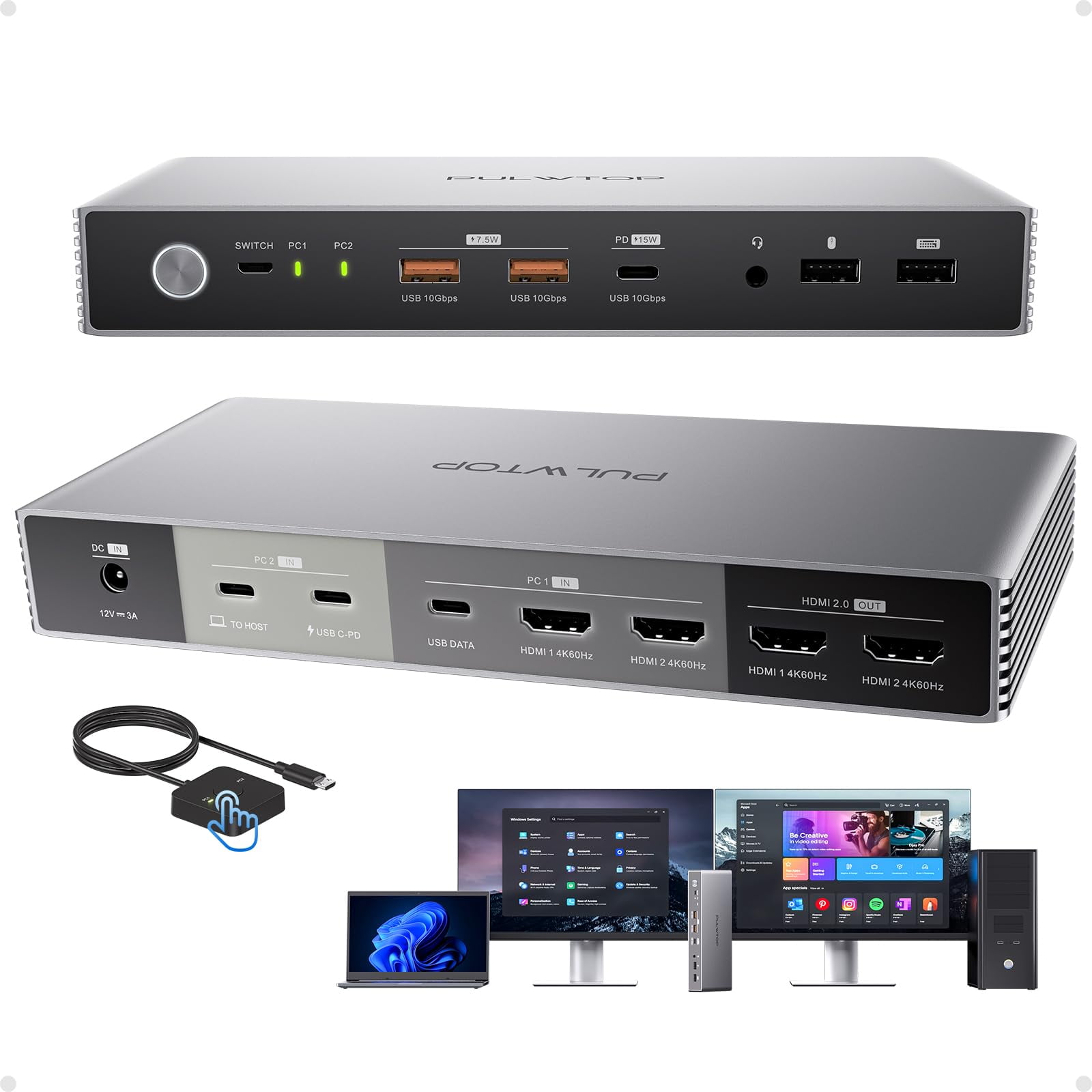 PULWTOP KVM Switch Docking RRF12 Station for Laptop & 4K EDID KVM ...