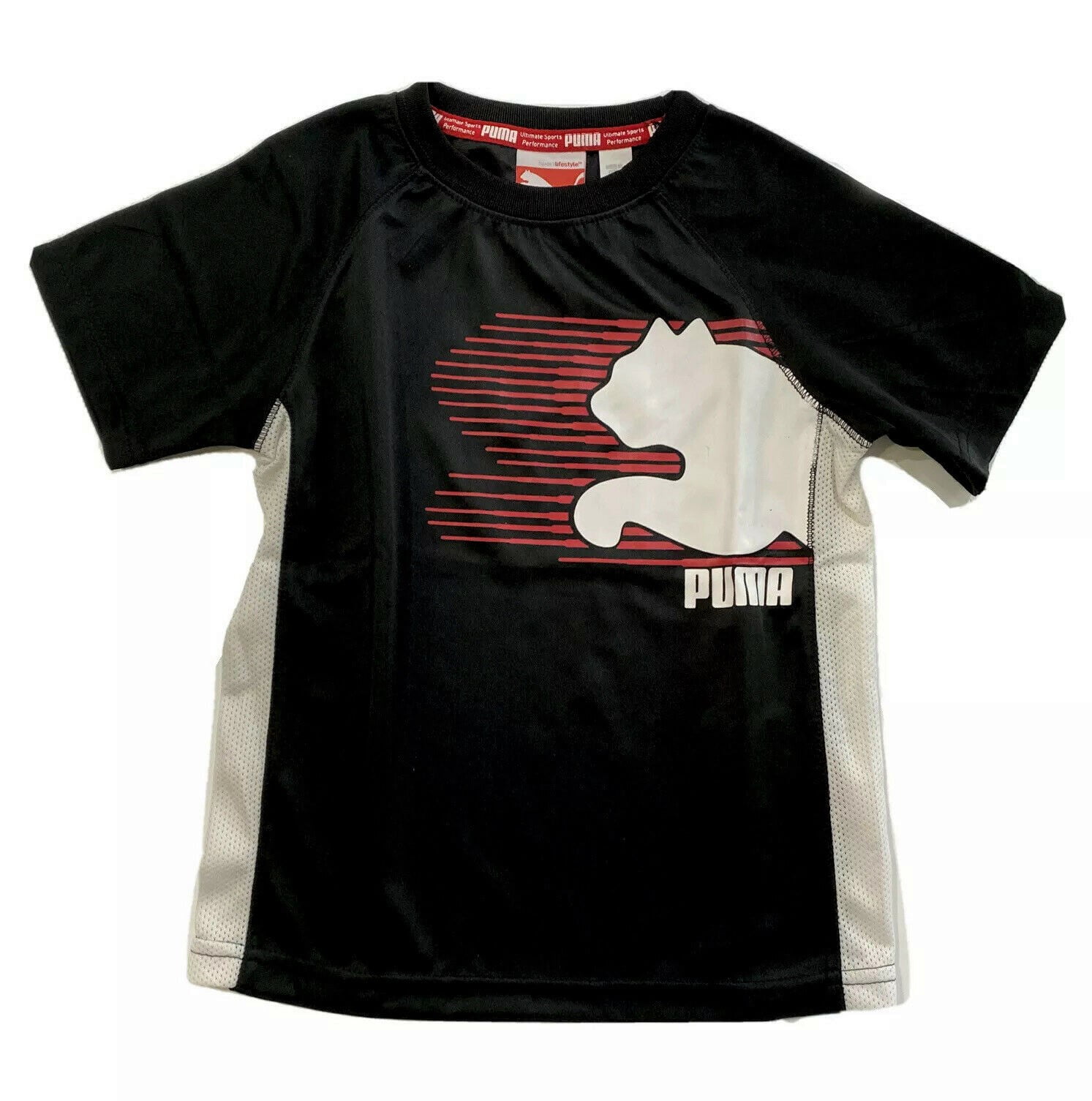 PUMA BOYS SHIRT - LOGO FRONT SIDE SZ 4 - BLACK WHITE - TOP TEE GRAPHIC ...