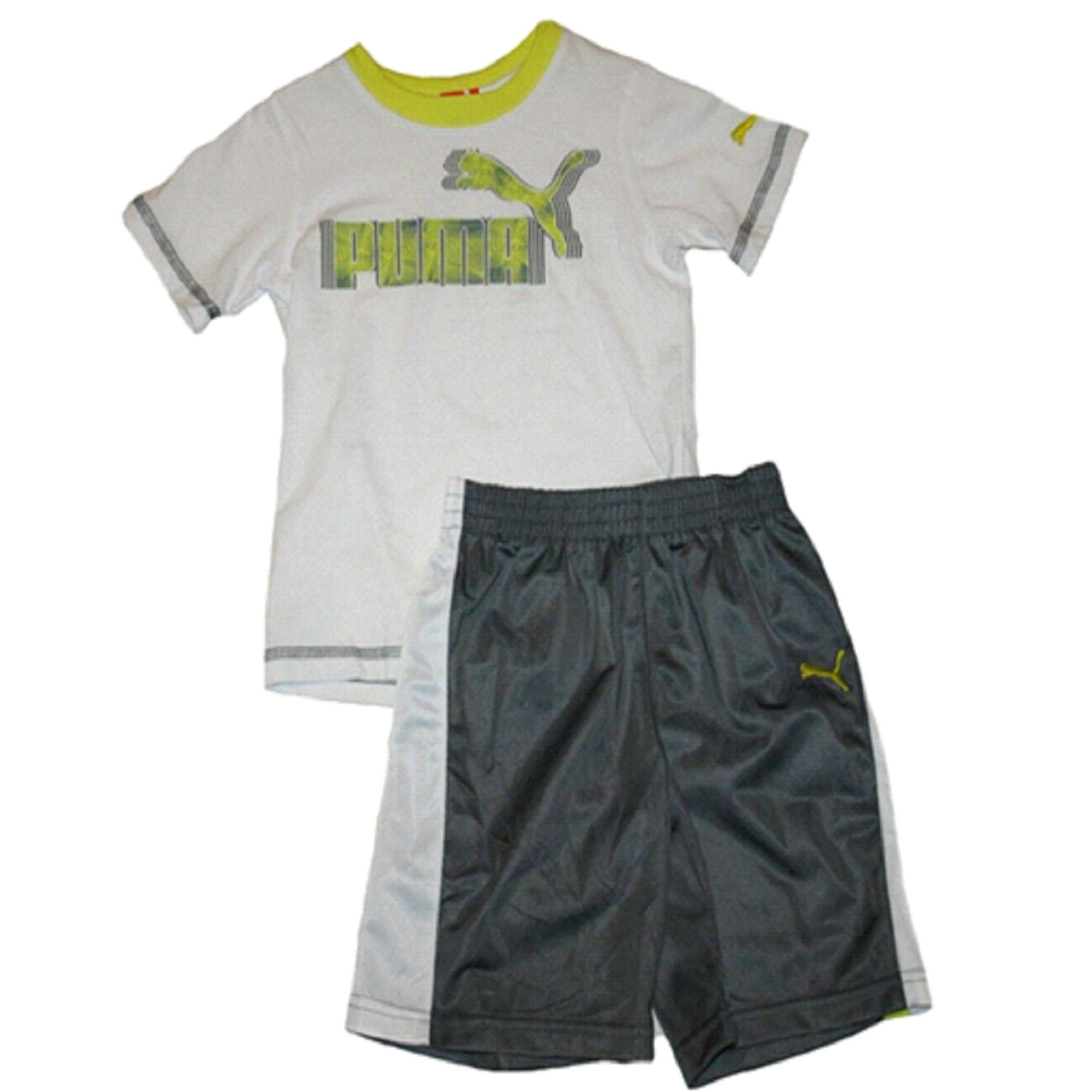 PUMA Baby Boys' "PUMA" Shorts and Shirt Set-White/Gray (18 Months ...