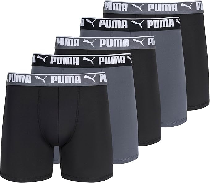 PUMA MEN'S 5 PACK - BBOX 243 GREY BLACK MEDIUM - BOXER BRIEF UNDERWEAR ...