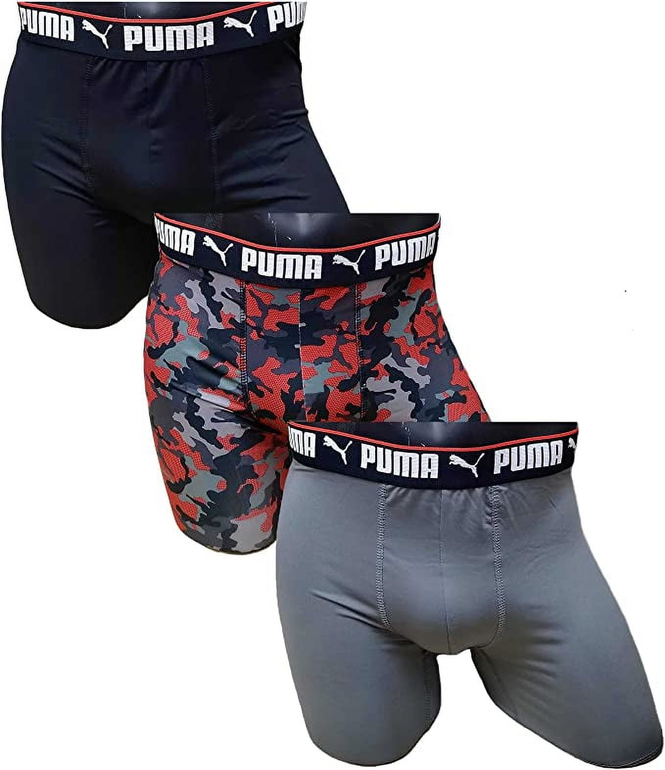 PUMA Men's 3 Pack Performance Boxer Briefs, Black/Red Camo/Grey, Large ...