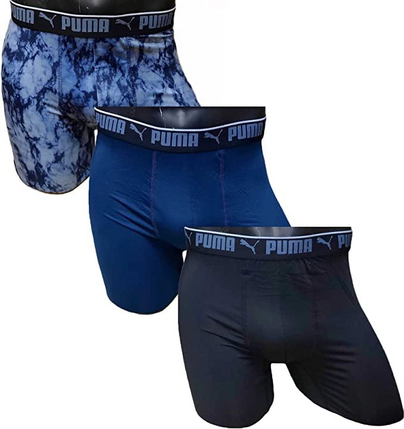 PUMA Men's 3 Pack Performance Boxer Briefs, Terrain Texture/Blue/Navy ...