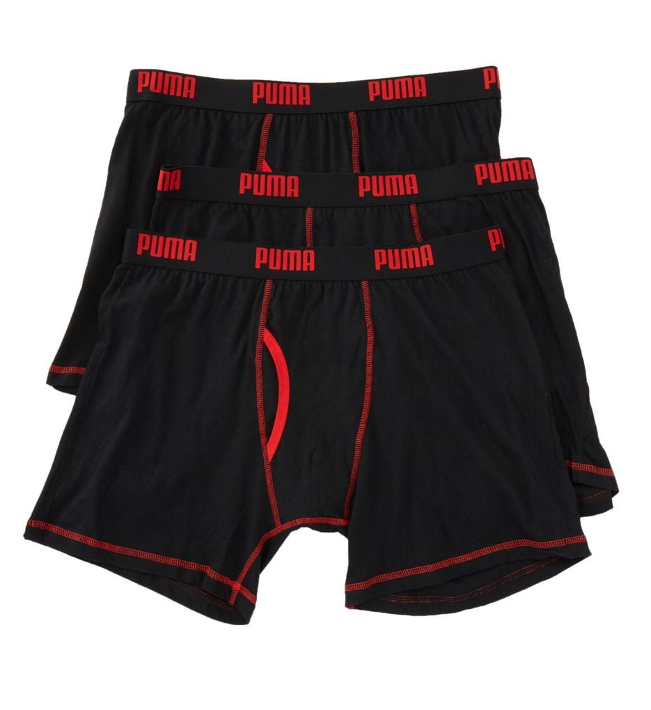 PUMA Mens 3 Pack 75% Cotton 25% Polyester Boxer Brief, Black/Red Large ...