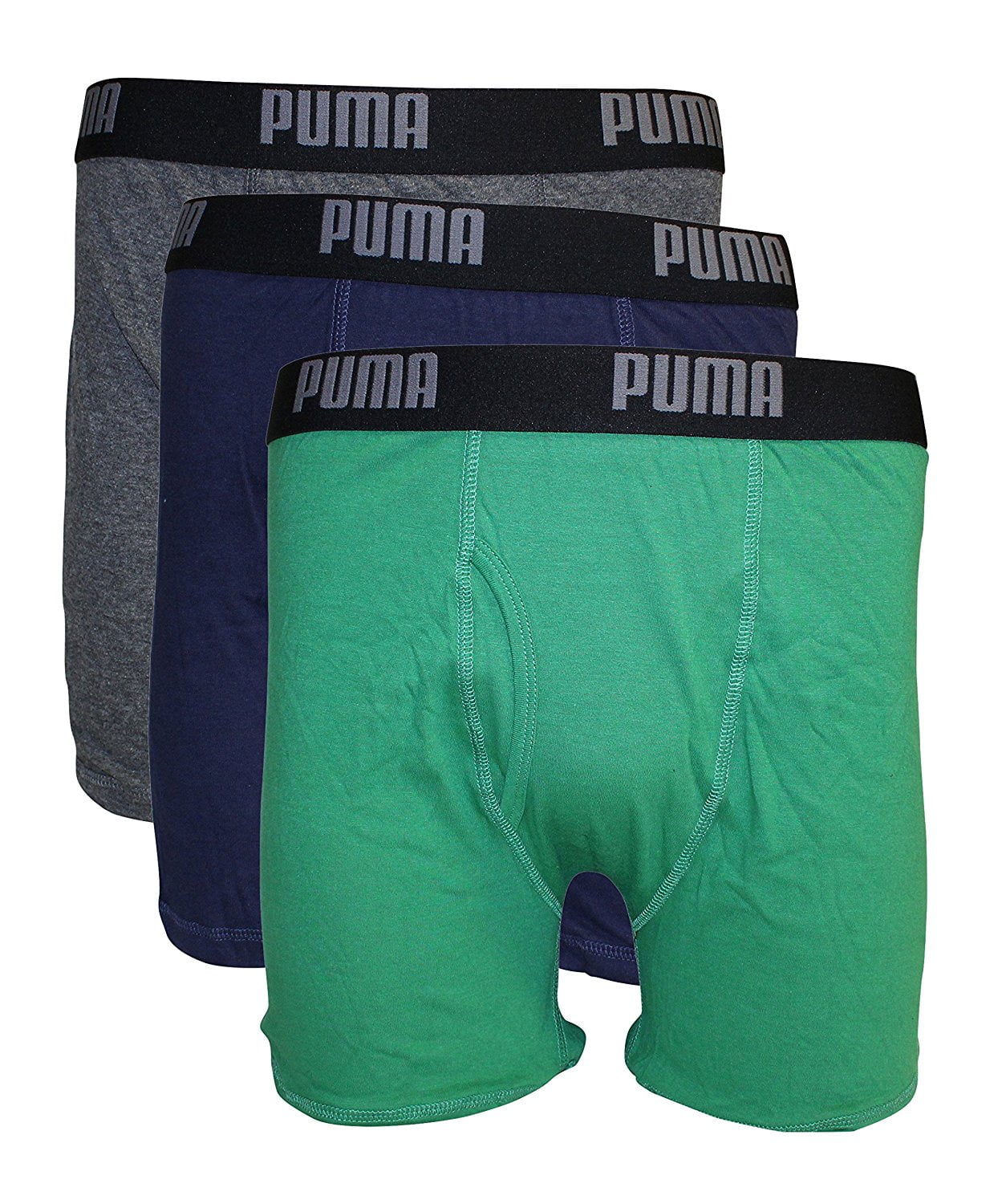 PUMA Mens 3 Pack 75% Cotton 25% Polyester Boxer Brief, Green/Blue, X ...