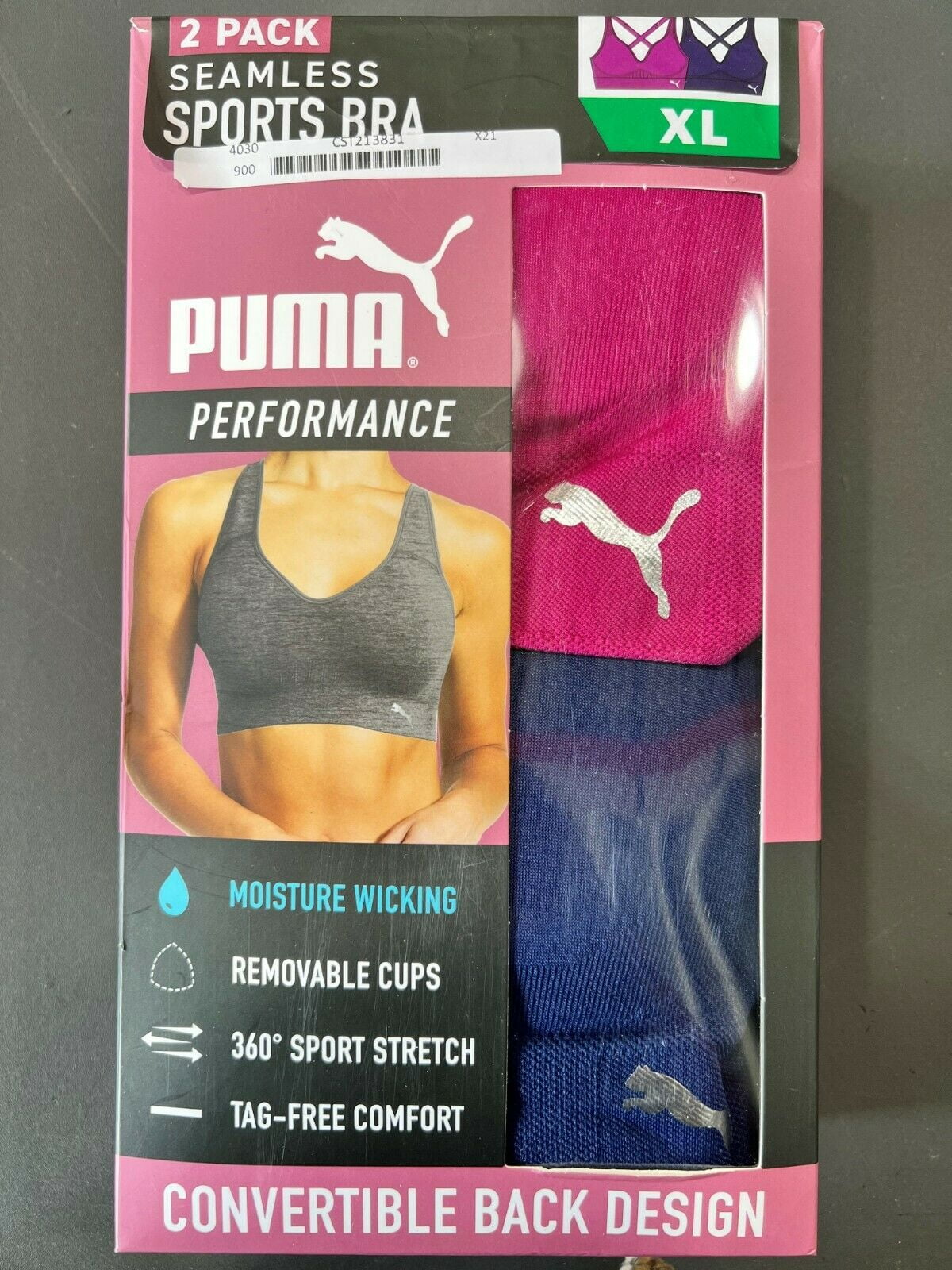 PUMA Women's XL Seamless Sports Bra 2 Pack, Convertible Back Design ...