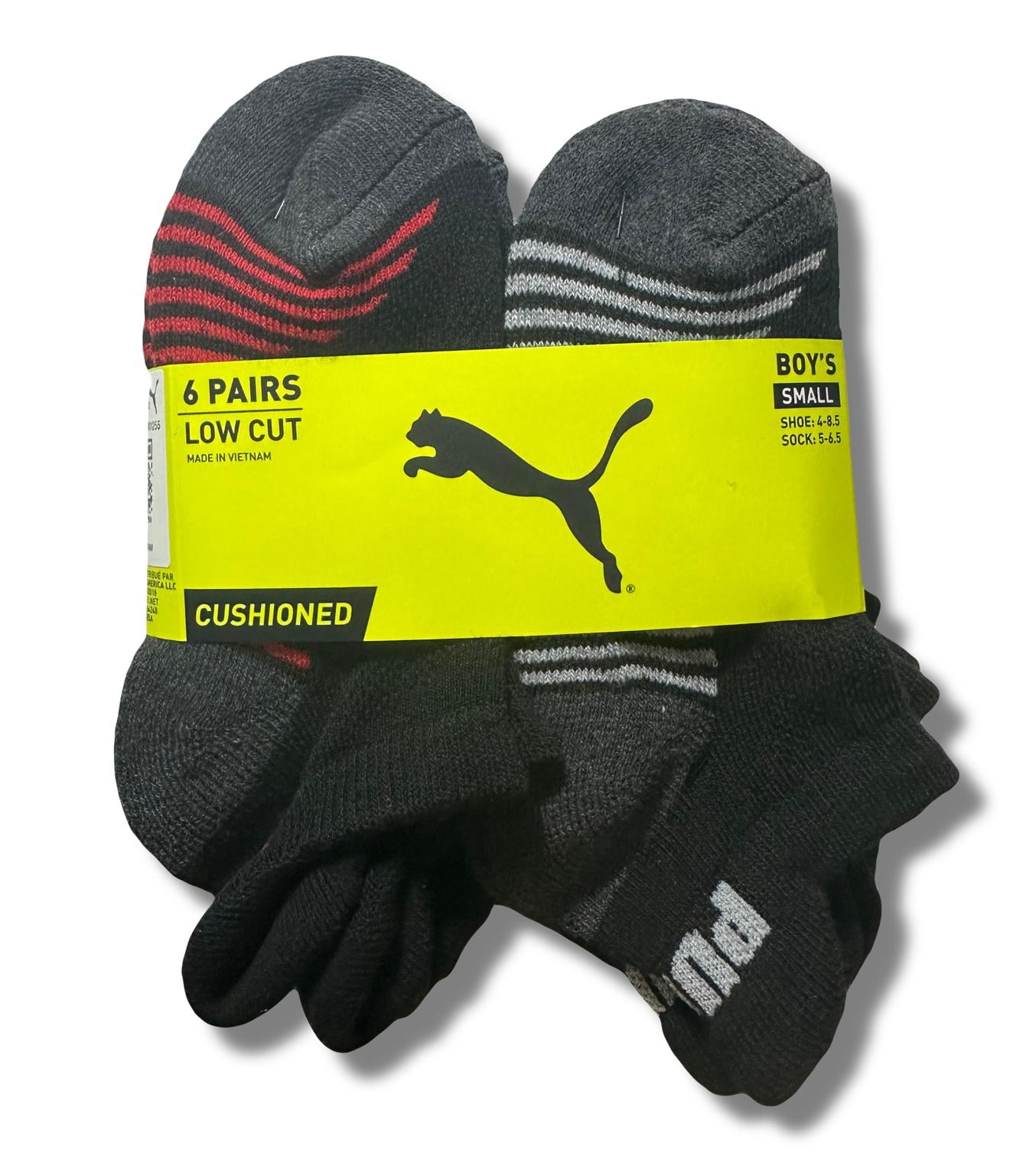 PUMA SOCKS BOYS X6 - LOW CUT 223 - STRIP BLACK RED - SMALL SHOE 4-8.5 ...