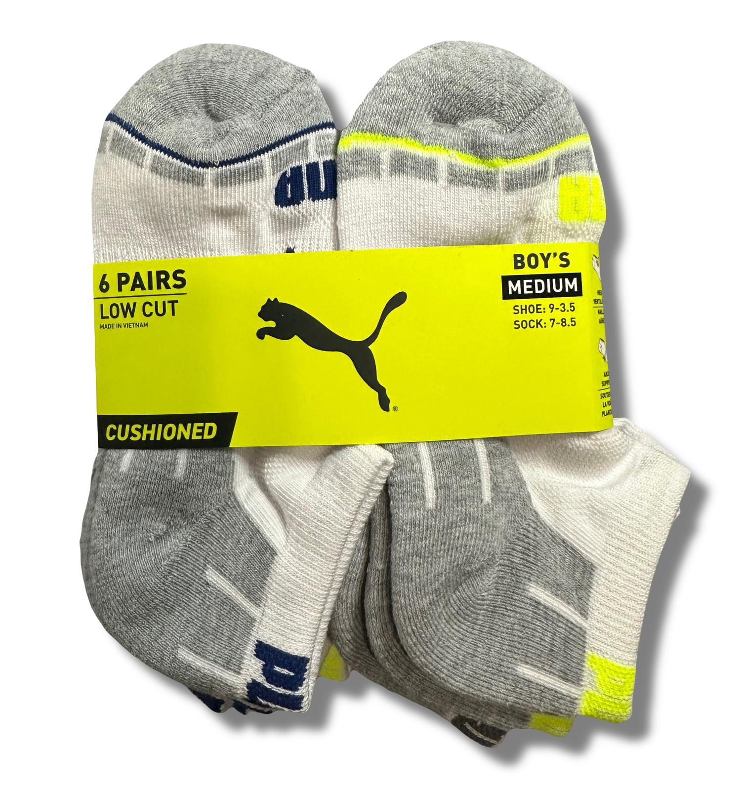 PUMA SOCKS BOYS X6 - LOW CUT 243 - CUBE WHITE Y - MEDIUM SZ SHOE 9-3.5 ...