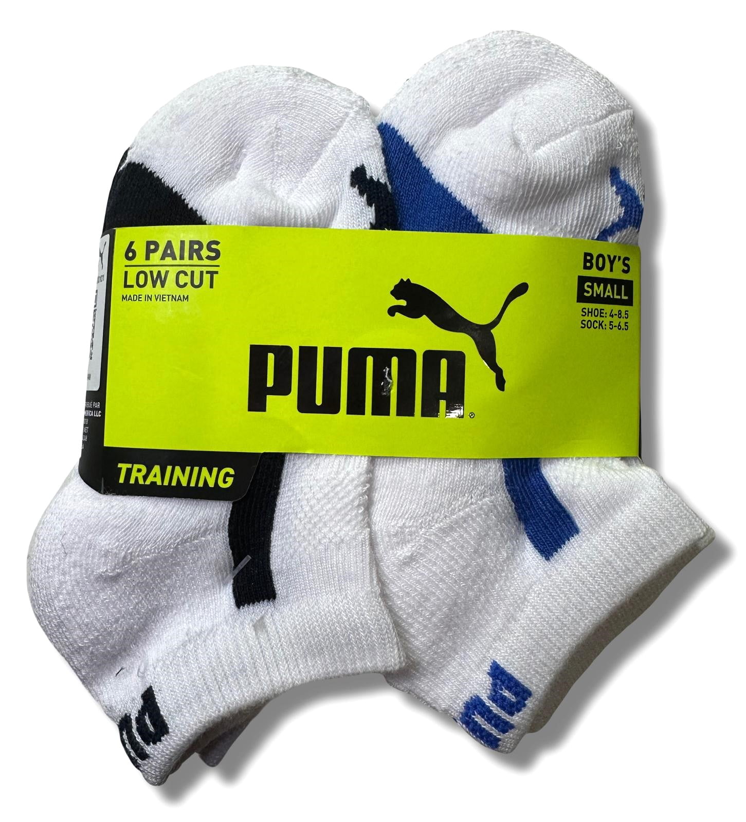 PUMA SOCKS BOYS X6 - LOW CUT 243 - PIPE WHITE BLUE - SMALL SHOE 4-8.5 ...