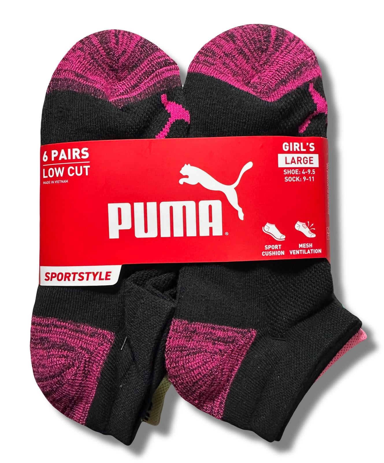 PUMA SOCKS GIRLS X6 - LOW CUT 243 - ROSE BLACK - LARGE SHOE 4-9.5 6 ...