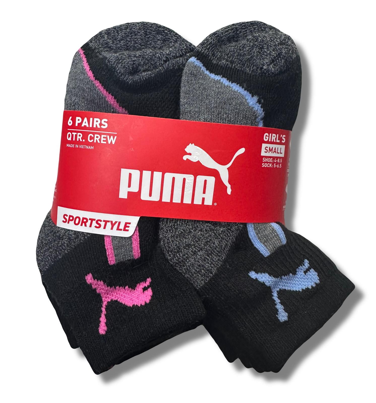 PUMA SOCKS GIRLS X6 - QUARTER CUT 243 - JANE BLACK - SMALL SHOE 4-8.5 6 ...