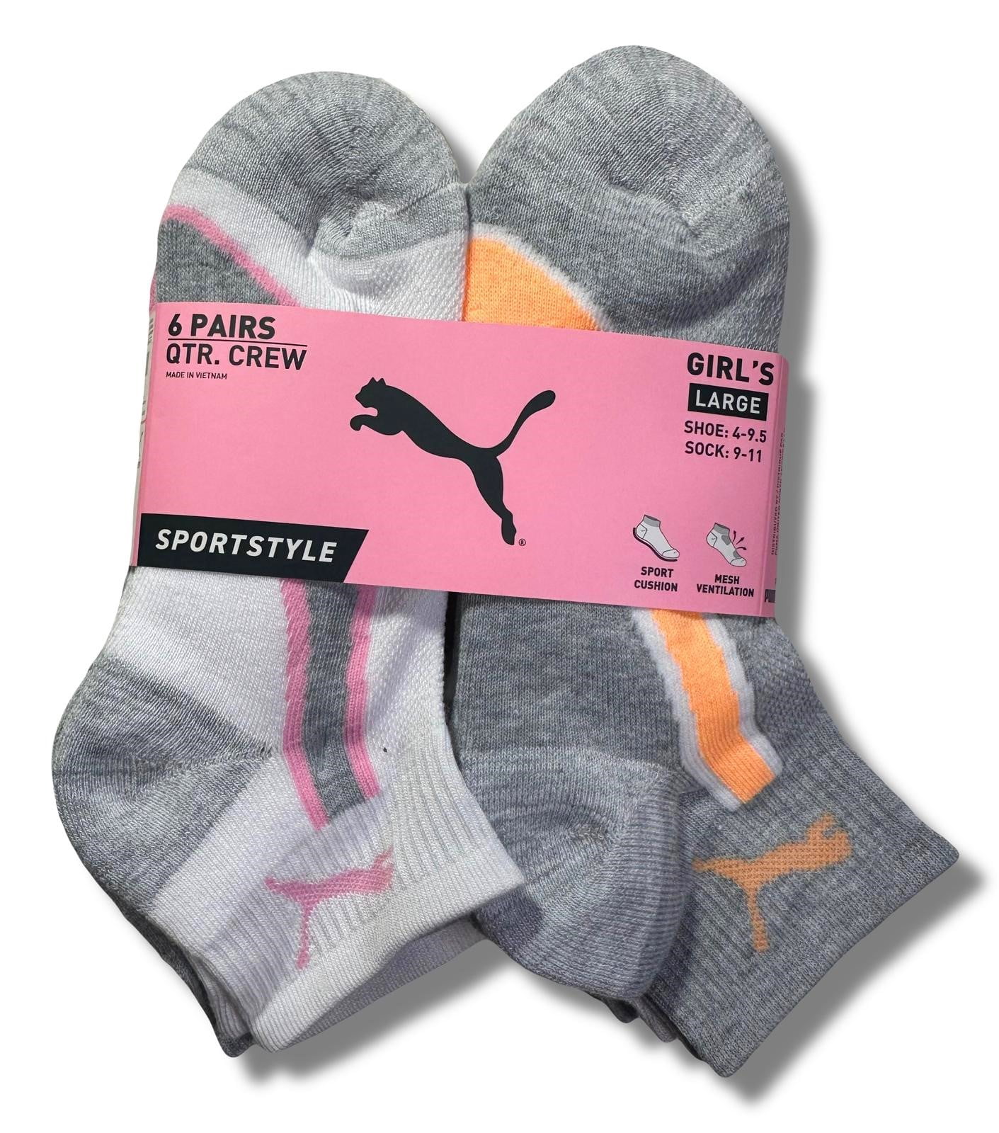 PUMA SOCKS GIRLS X6 - QUARTER CUT 243 - JANE WHITE - LARGE 6 PACK SHOE ...