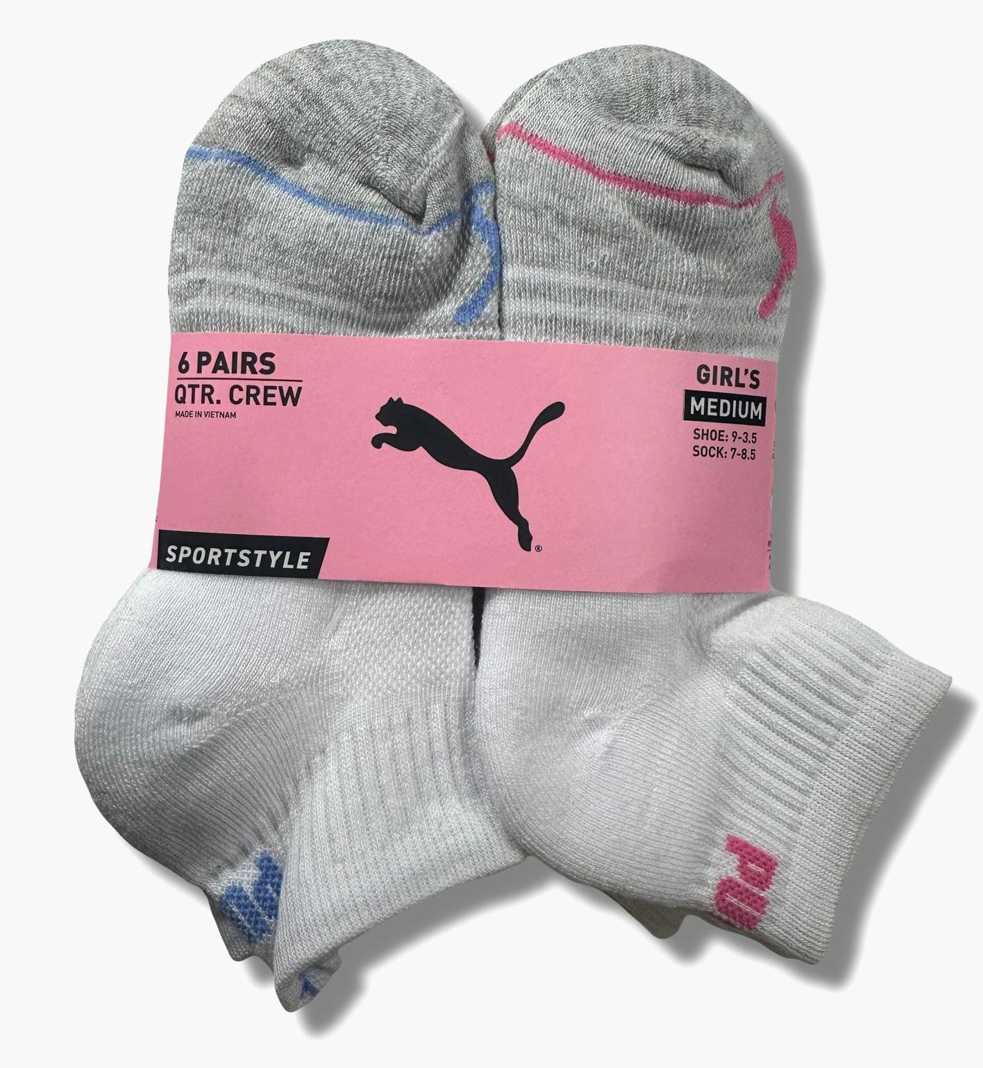PUMA SOCKS GIRLS X6 - QUARTER CUT 243 - MILE WHITE - MEDIUM SHOE 9-3.5 ...
