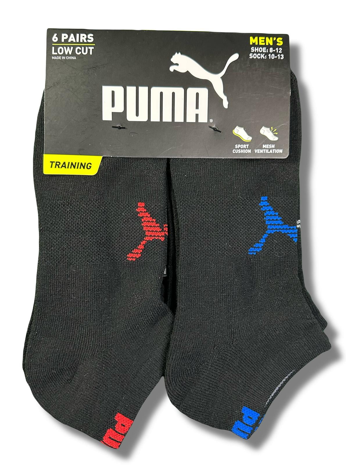 PUMA SOCKS MEN'S - LOW CUT - DASH 253 - BCK RED BLUE - LARGE (10-13 ...