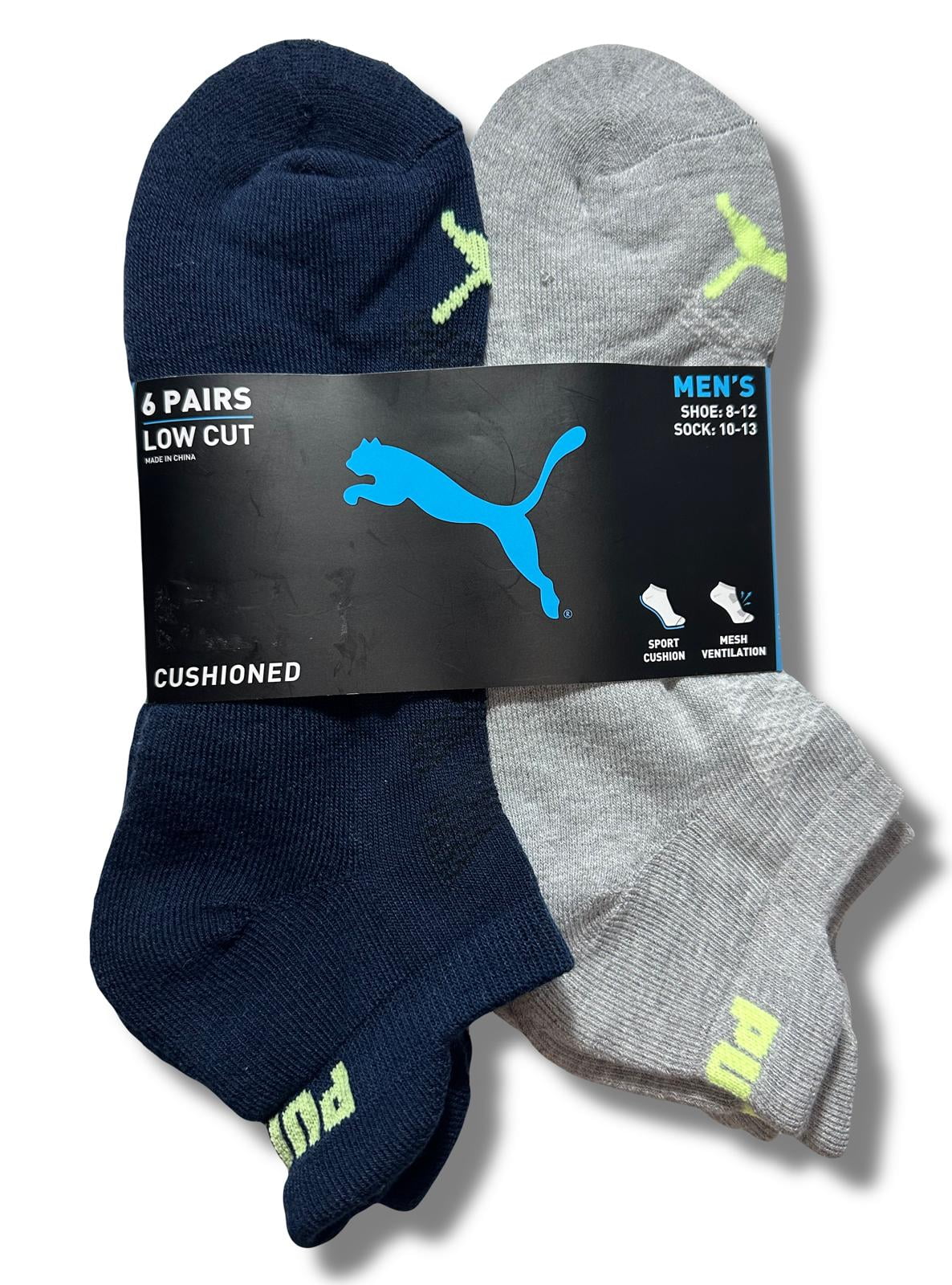 PUMA SOCKS MEN'S - LOW CUT - EDGE 243 - BLUE LIME - LARGE (10-13) PACK ...
