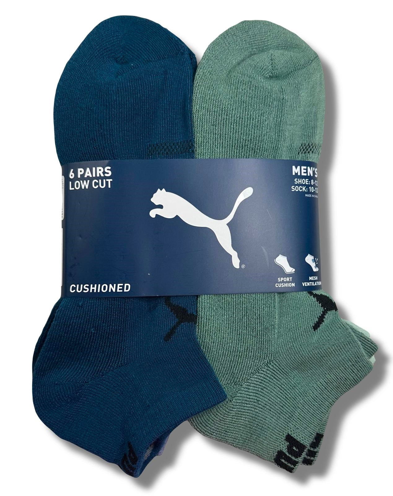 PUMA SOCKS MEN'S - LOW CUT - SOLID 253 - BLUE GREEN - LARGE (10-13 ...