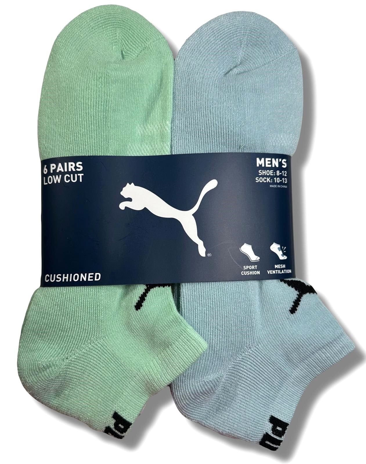PUMA SOCKS MEN'S - LOW CUT - SOLID 253 - GREEN CTE - LARGE (10-13) PACK ...