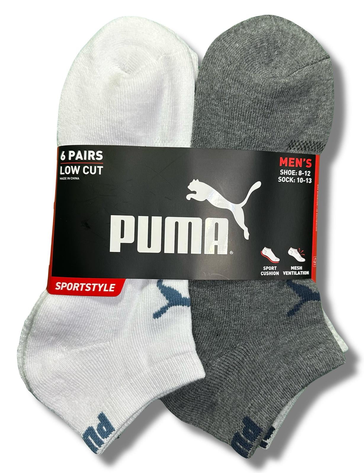 PUMA SOCKS MEN'S - LOW CUT - SOLID 253 - WHITE GREY - LARGE (10-13 ...