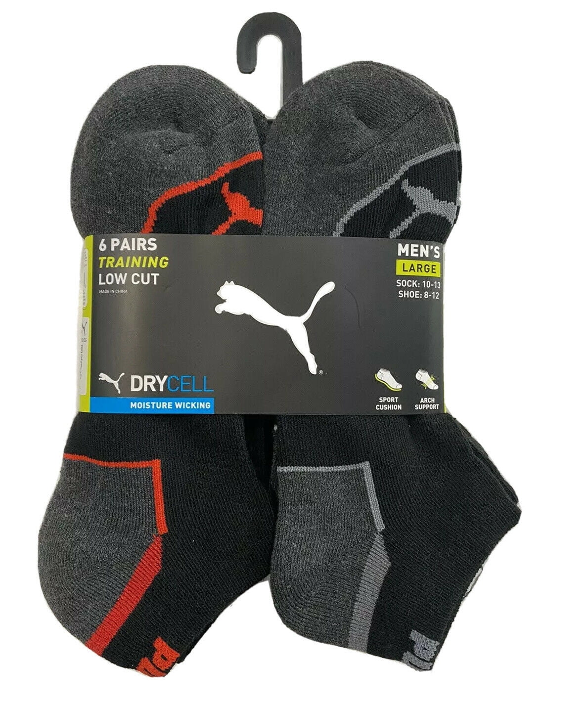 PUMA SOCKS MEN'S - LOW CUT - WAVE 223 - BLACK RED - LARGE (10-13) PACK ...