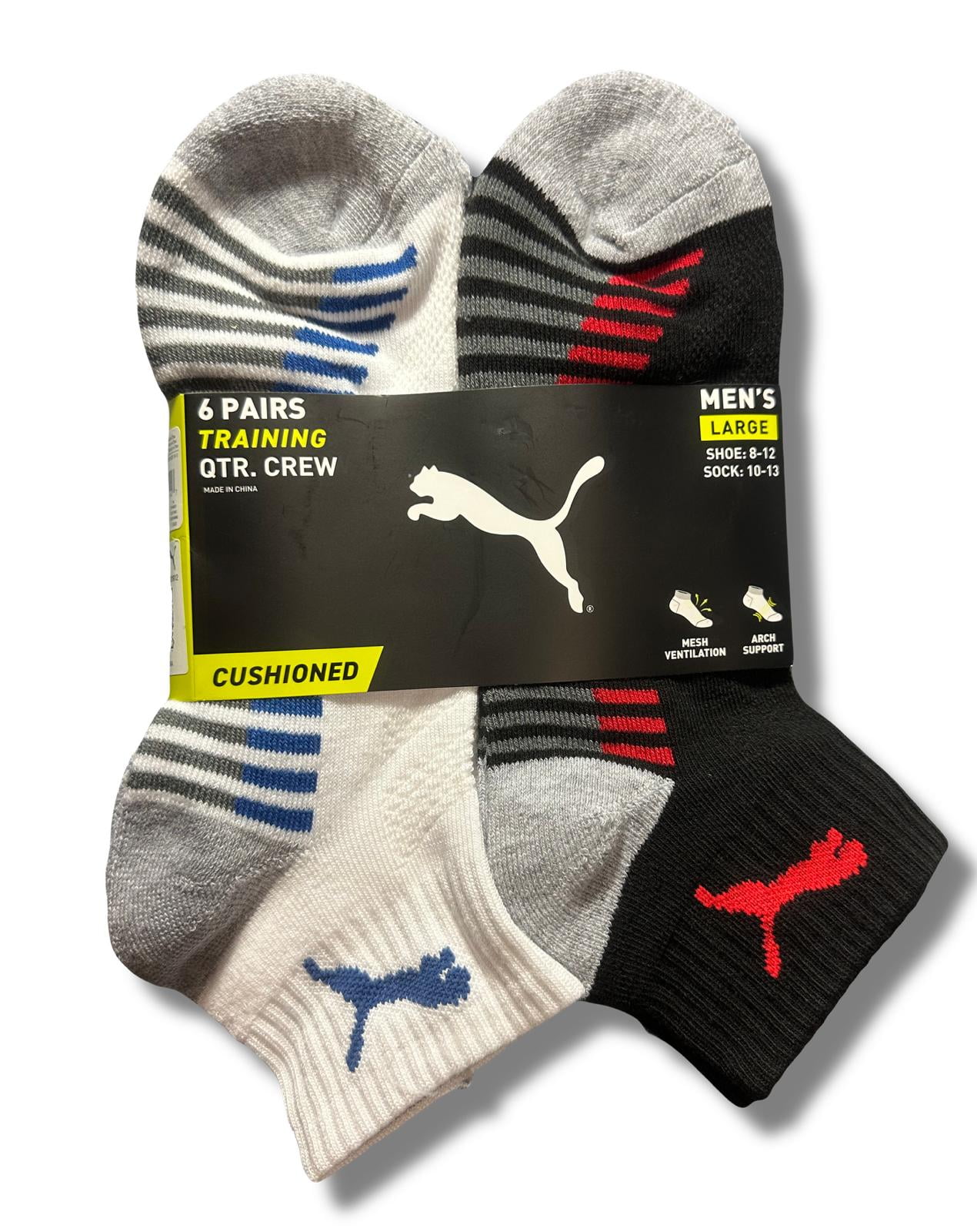 PUMA SOCKS MEN'S - QUARTER CUT - BLISS 243 - BLACK BLUE- LARGE (10-13 ...