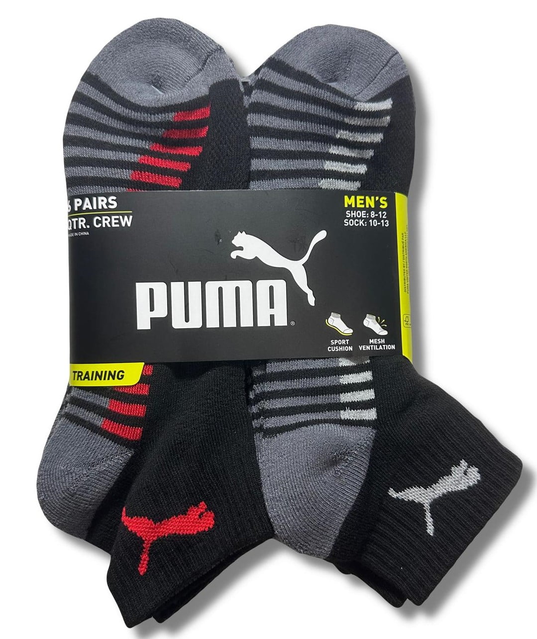 PUMA SOCKS MEN'S - QUARTER CUT - BLISS 243 - BLACK RED - LARGE (10-13 ...