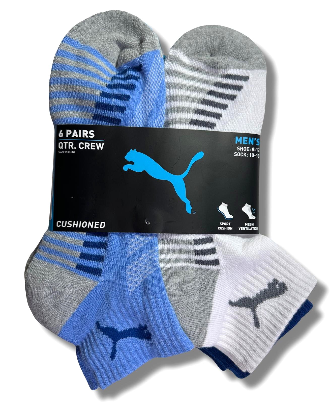 PUMA SOCKS MEN'S - QUARTER CUT - BLISS 243 - LIGHT BLUE- LARGE (10-13 ...
