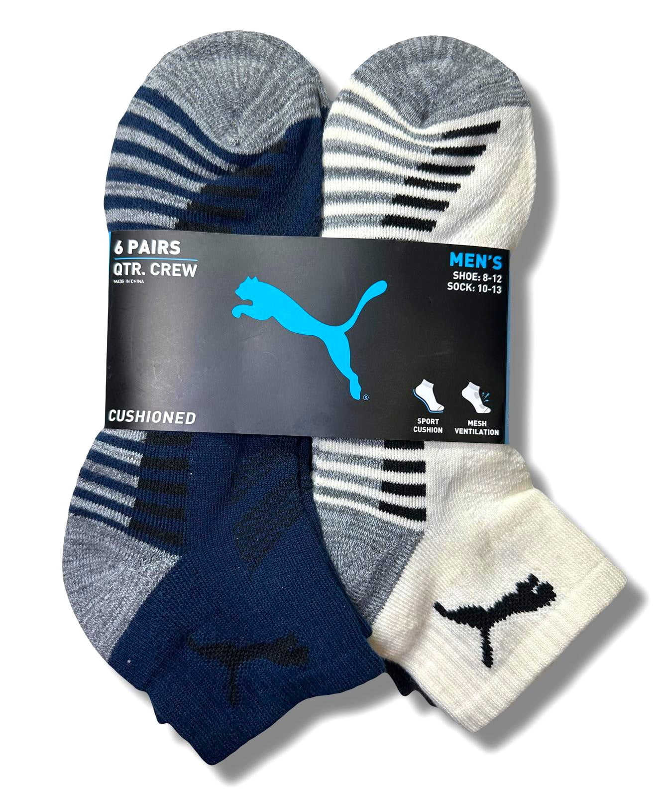 PUMA SOCKS MEN'S - QUARTER CUT - BLISS 243 - NAVY SAND - LARGE (10-13 ...