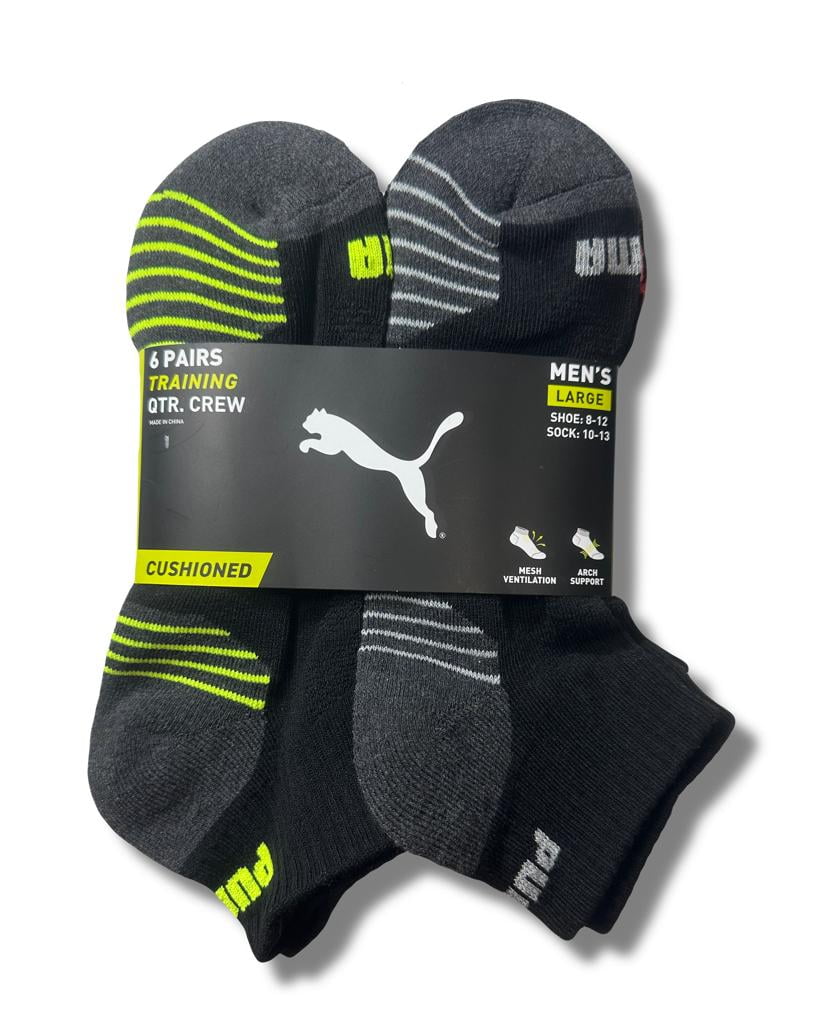 PUMA 6 PAIRS QUARTER CREW MEN LARGE SOCKS SHOE 8-12 SOCK 10-13 ...