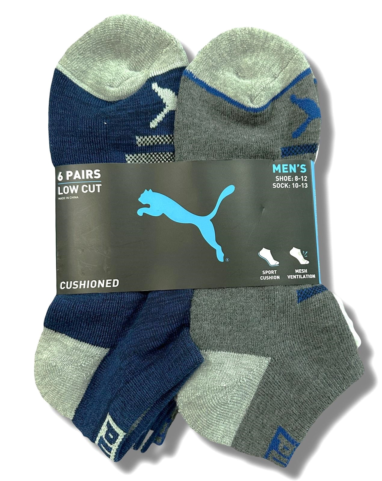 PUMA SOCKS MEN'S - QUARTER CUT - GLEE 243 - BLUE GREY - LARGE (10-13 ...