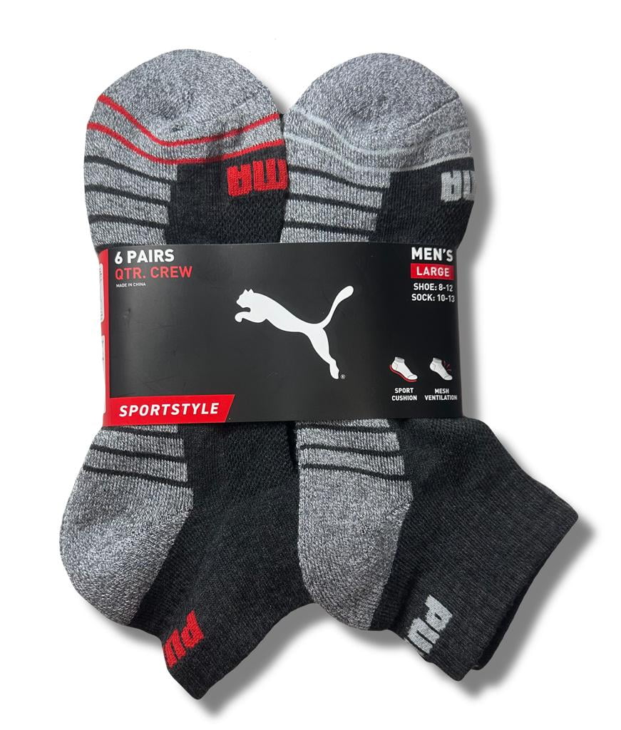 PUMA SOCKS MEN'S - QUARTER CUT - HALO 233 - BLACK RED - LARGE (10-13 ...