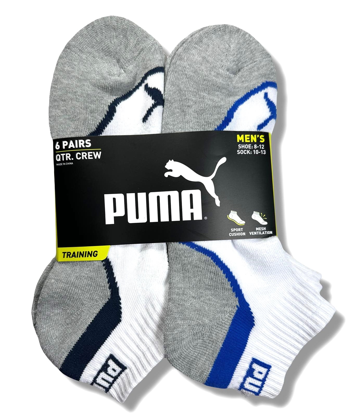 PUMA SOCKS MEN'S - QUARTER CUT - WAVE 253 - WHITE BLUE - LARGE (10-13 ...