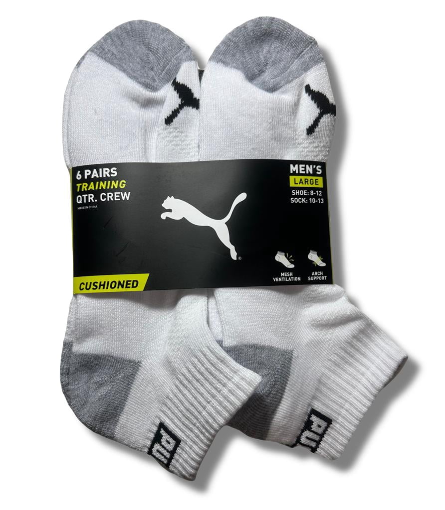 PUMA SOCKS MEN'S - QUARTER CUT - ZING 243 - WHITE GREY - LARGE (10-13 ...
