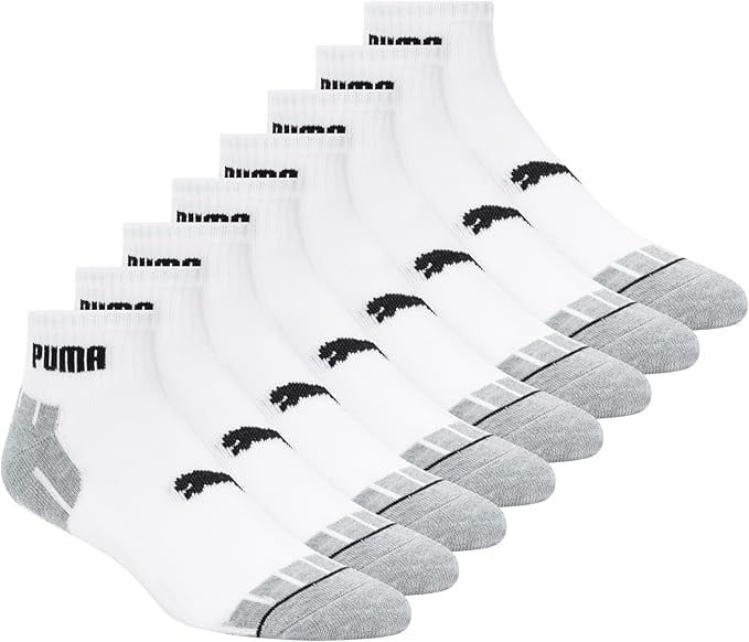 PUMA SOCKS MEN'S - X8 QUARTER 243 - CUBE WHITE BLACK - LARGE (10-13 ...