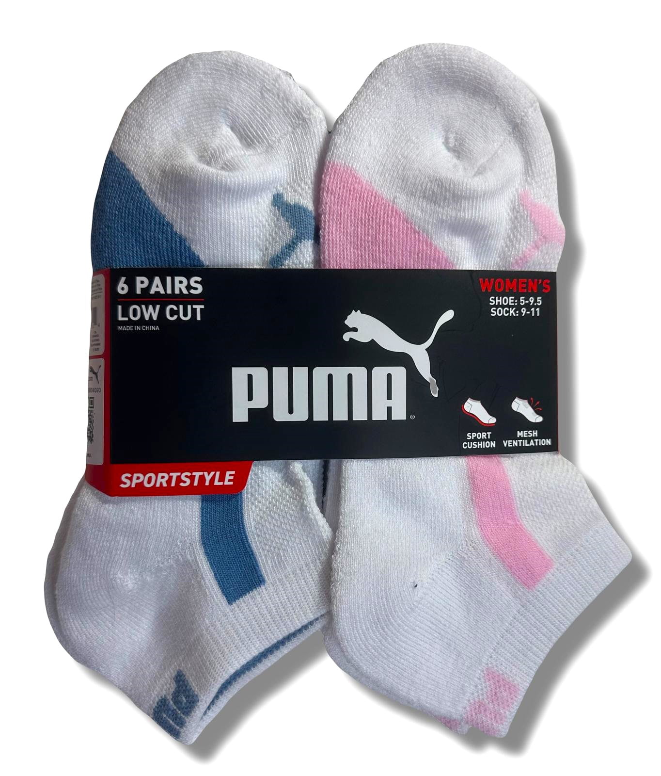 PUMA SOCKS WOMEN'S - LOW CUT 243 - PIPE BLUE PINK - SHOE SZ 5-9.5 ...