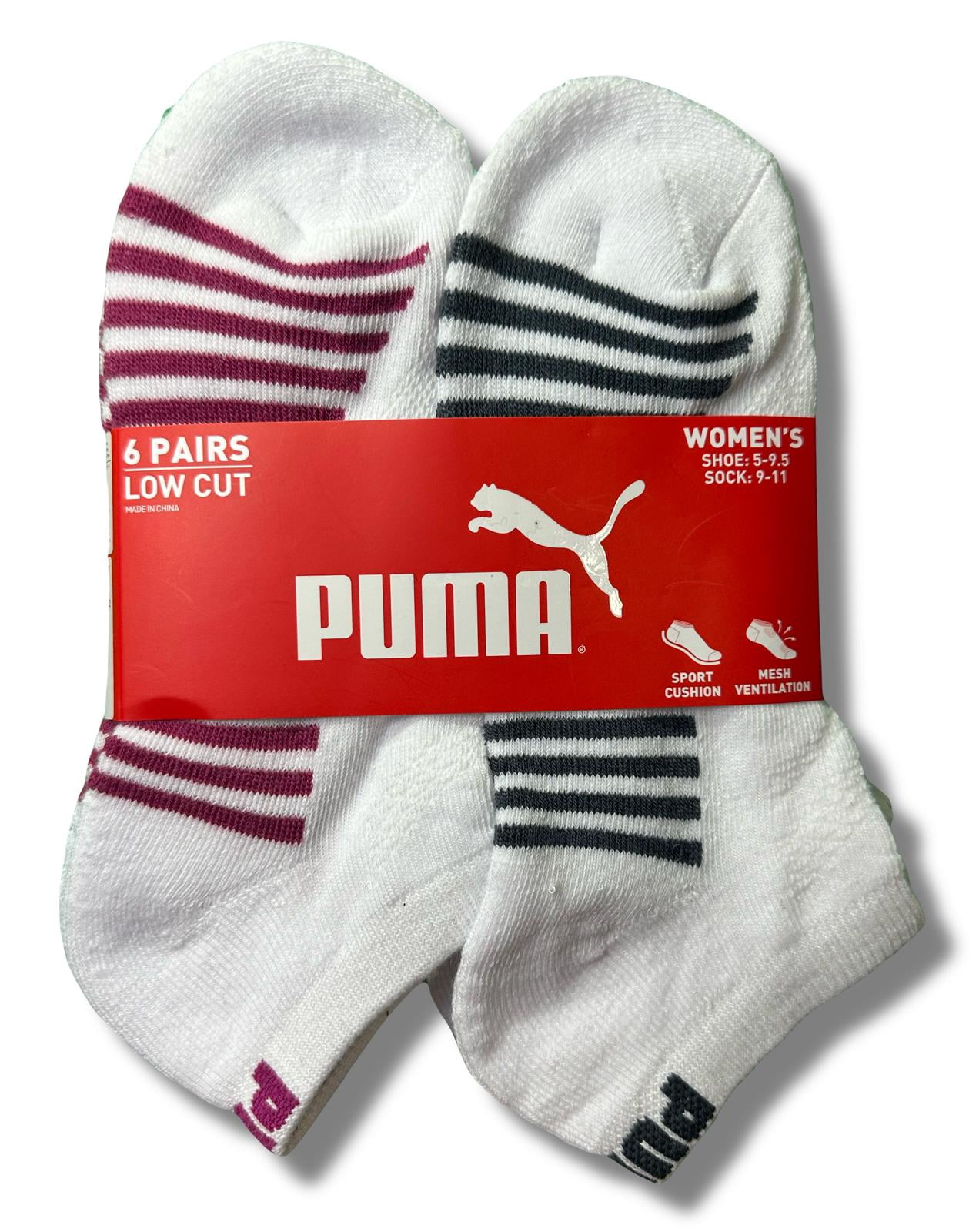 PUMA SOCKS WOMEN'S - LOW CUT - BLISS 253 - WHITE GREY - SHOE SZ 5-9.5 ...