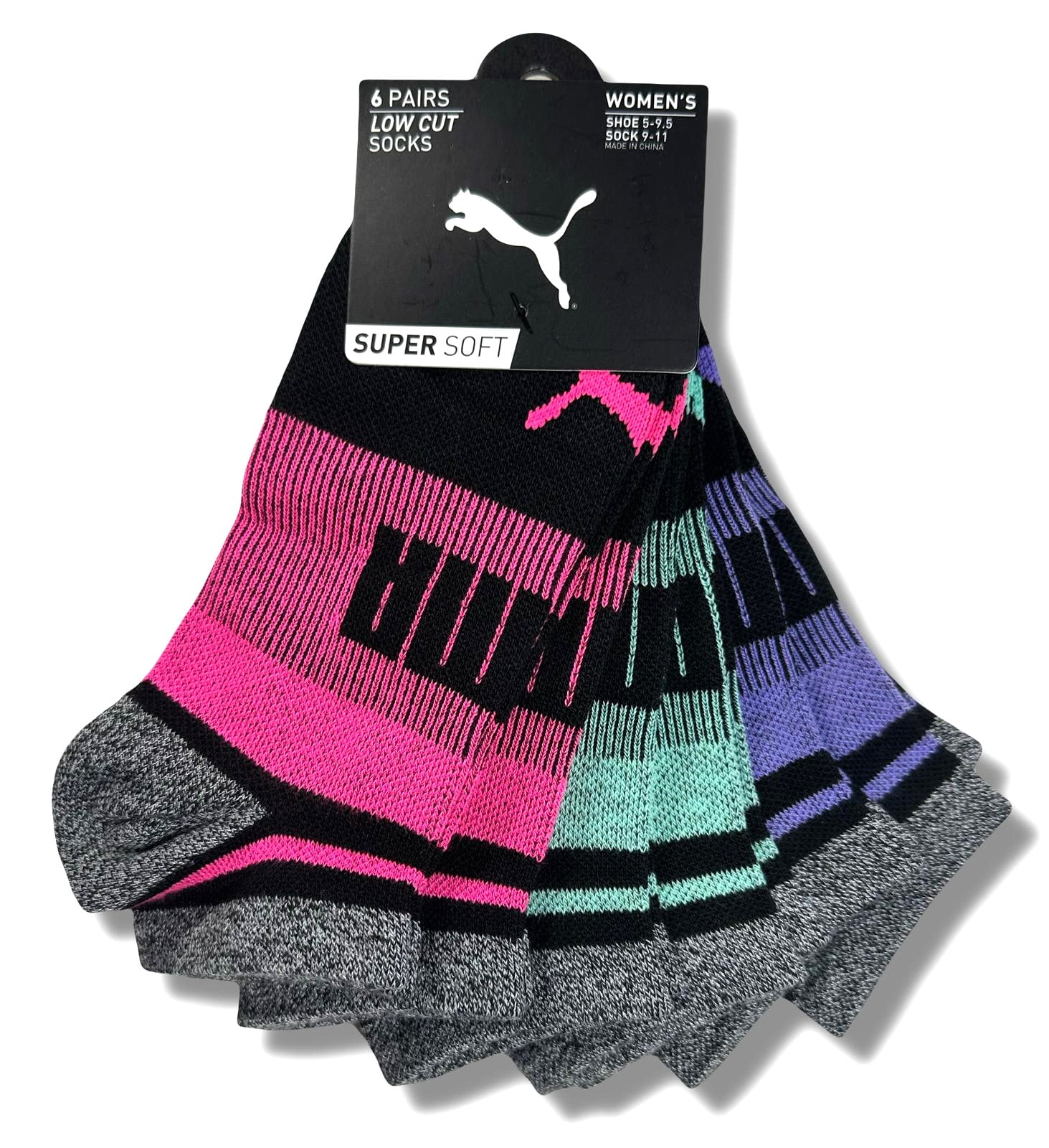 PUMA SOCKS WOMEN'S - LOW CUT - PUNK 253 - BLACK PINK - SHOE SZ 5-9.5 ...