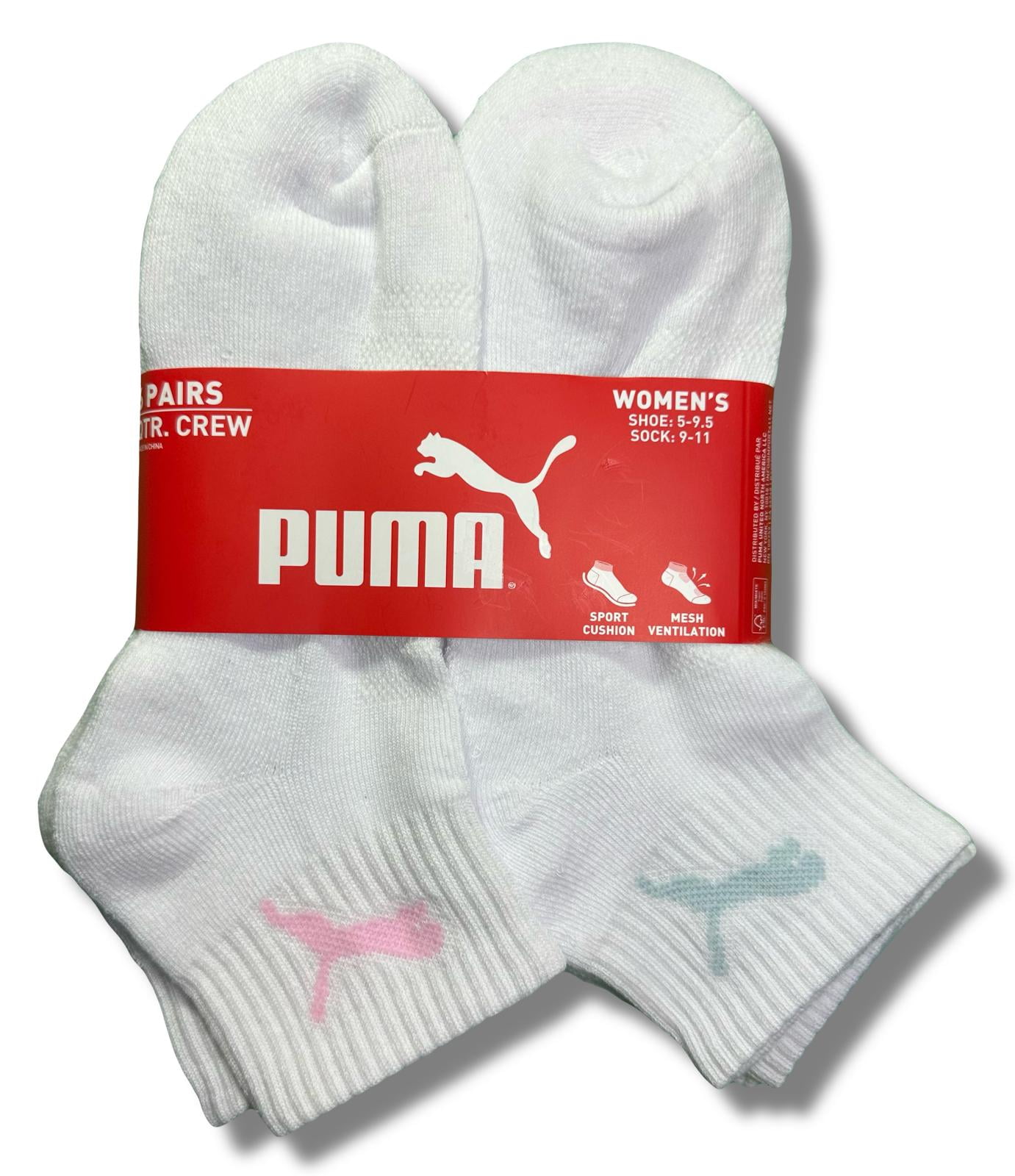 PUMA SOCKS WOMEN'S - QUARTER - DUSK 253 - WHITE PINK - SHOE SZ 5-9.5 ...