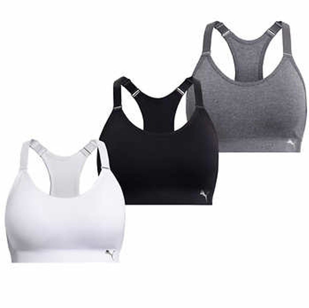 PUMA Medium Impact Womens Sports Bra Workout Set, Size Large, 3-Pack ...