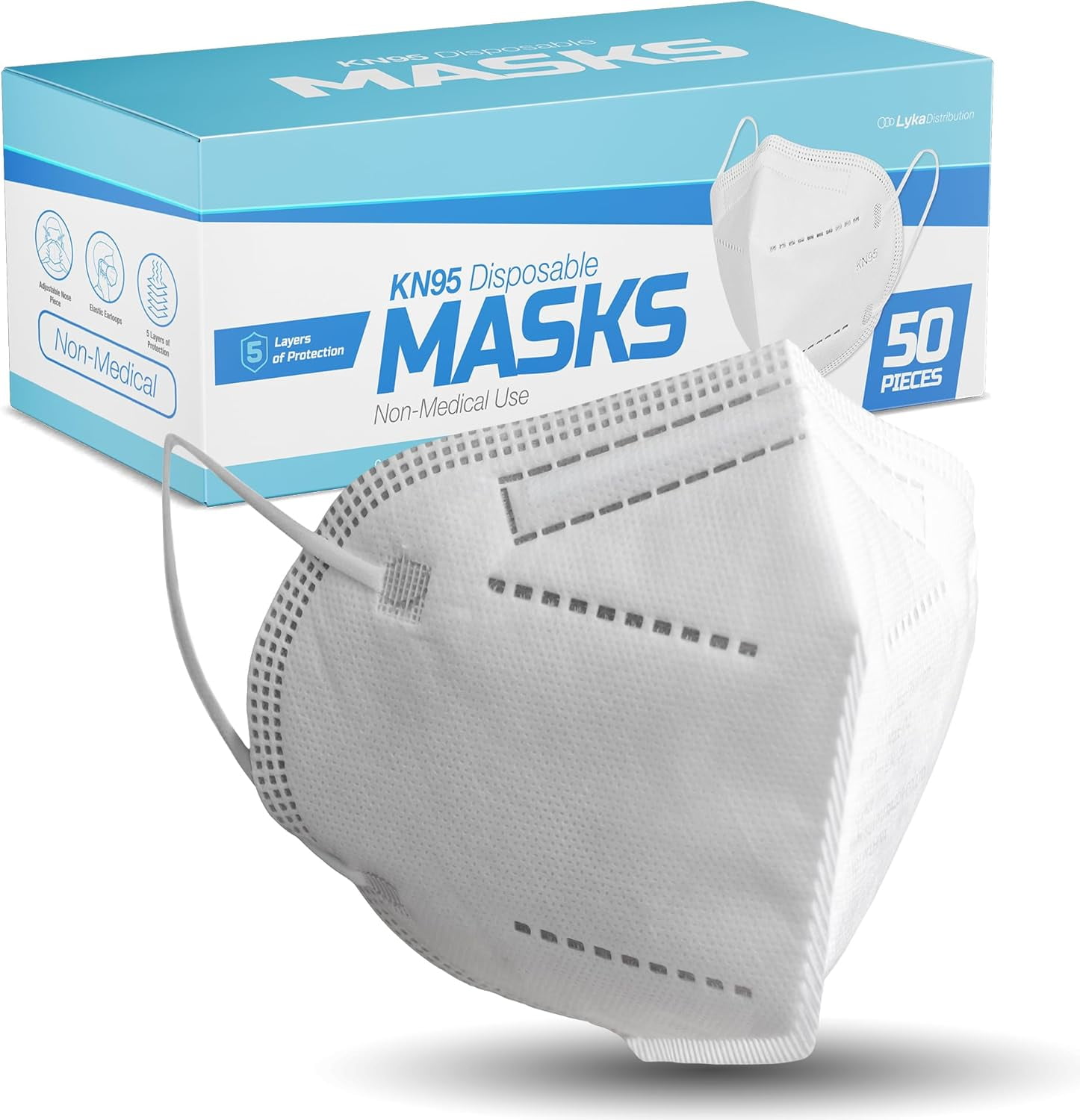 PUMER KN95 Face Masks 50 Pack – 5-Ply Disposable Masks for Dust, Work ...
