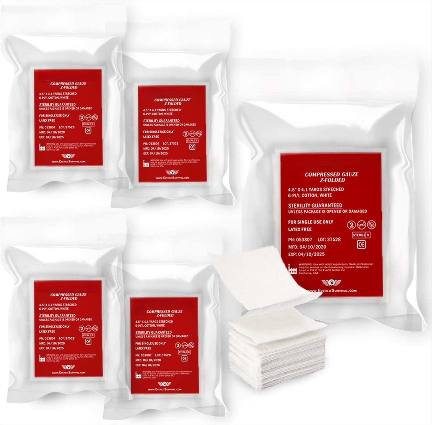 PUMIER [10 Pack] Z-Folded Compressed Sterile Gauze 4.5" x 4.1 Yards, 6 ...