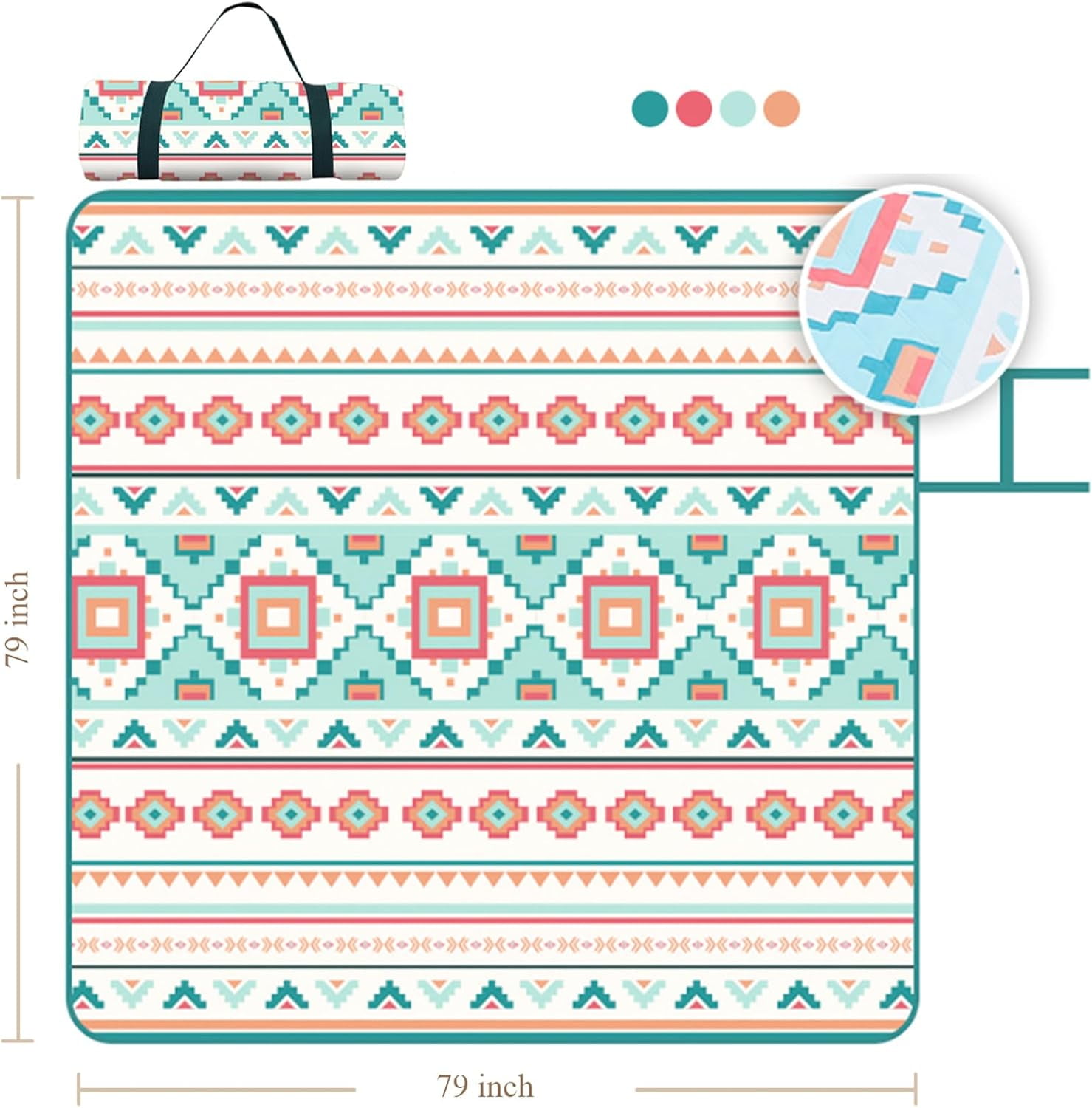 PUMIER Picnic Blankets, Boho Picnic Mat for Waterproof Foldable, 79”x79 ...