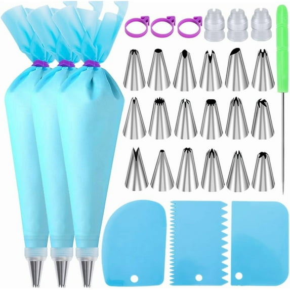 PUMIER Reusable Cake Decorating Kit with 18 Frosting Tips, 3 Silicone ...