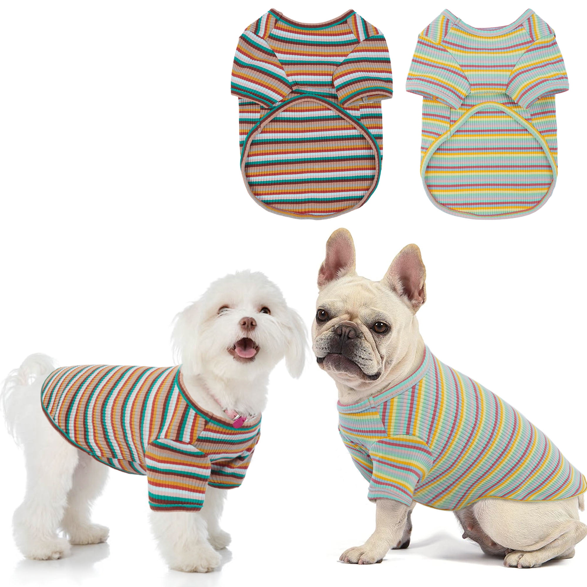 PUMYPOREITY Dog Shirts 2 Pack Breathable Dog T-Shirt Cotton Striped Pet ...