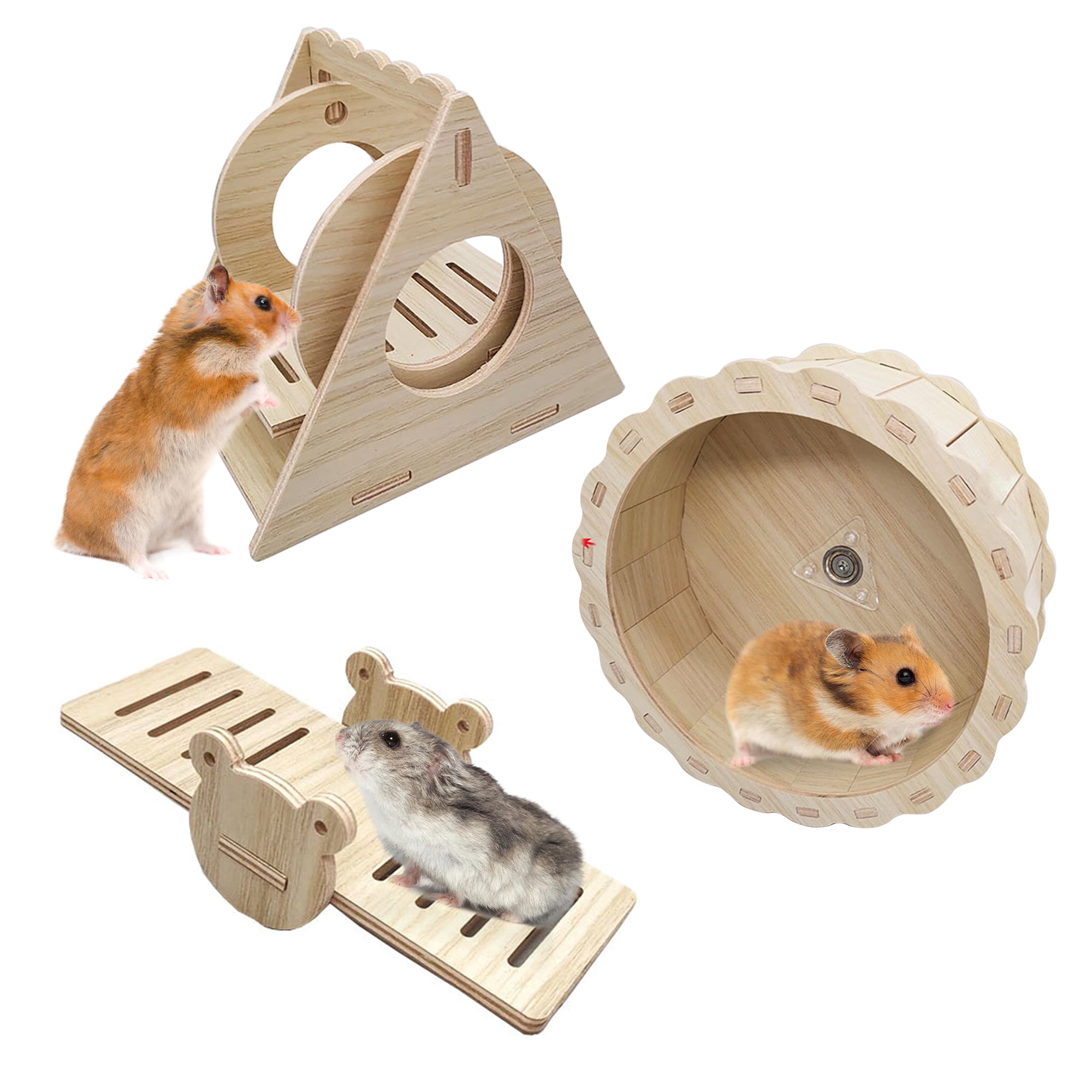 PUMYPOREITY Wooden Hamster Toys, Hamster Swing Seesaw Running Wheel ...
