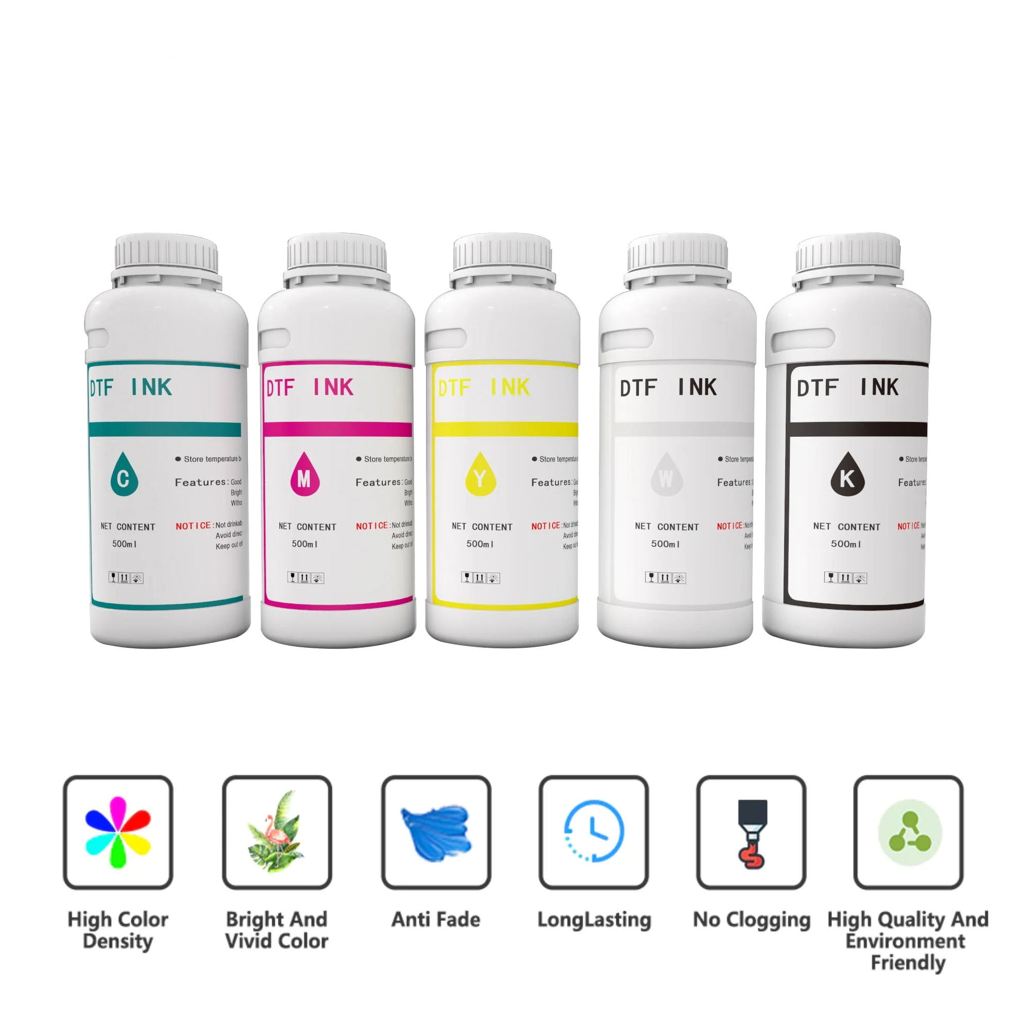 PUNEHOD 5*500ml DTF Ink CMYKW Premium DTF Transfer Refill Ink for DTF ...