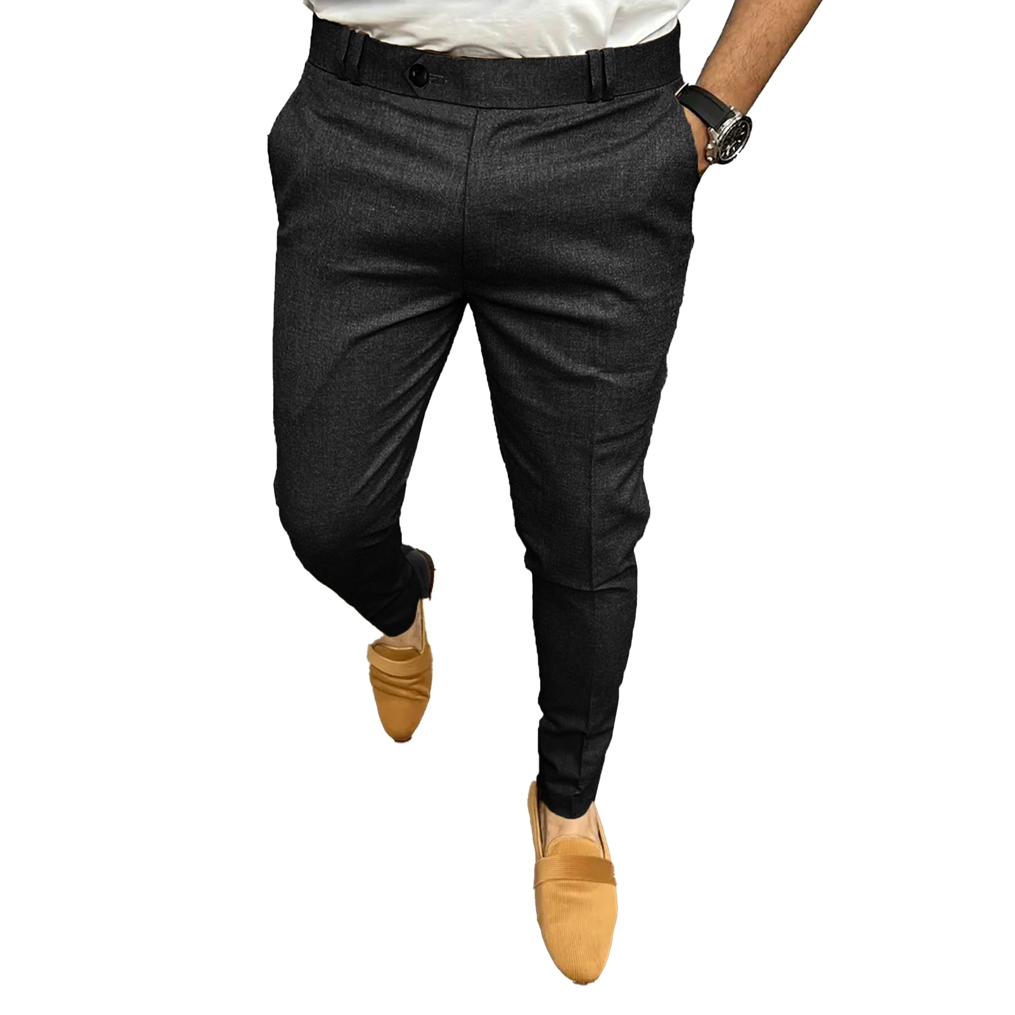 PUPIU Mens Slim Fit Formal Pants with Pockets Business Casual Pants ...