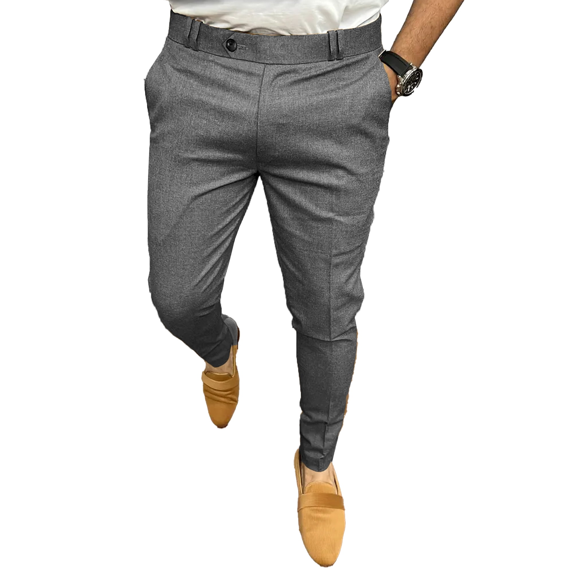 PUPIU Mens Slim Fit Formal Pants with Pockets Business Casual Pants ...